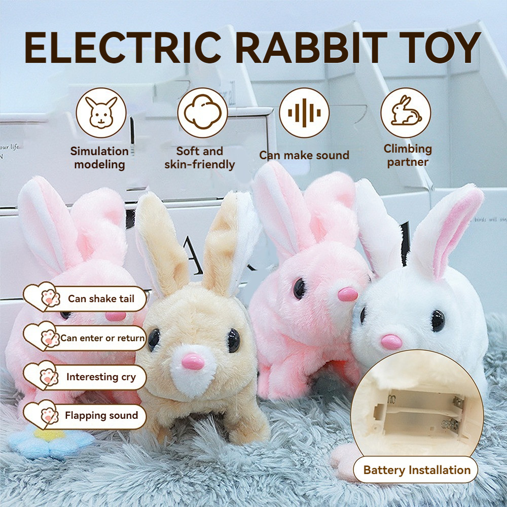 Electric Rabbit Cute Short Children's Gift Toy Simulation Can Walk Bark ...