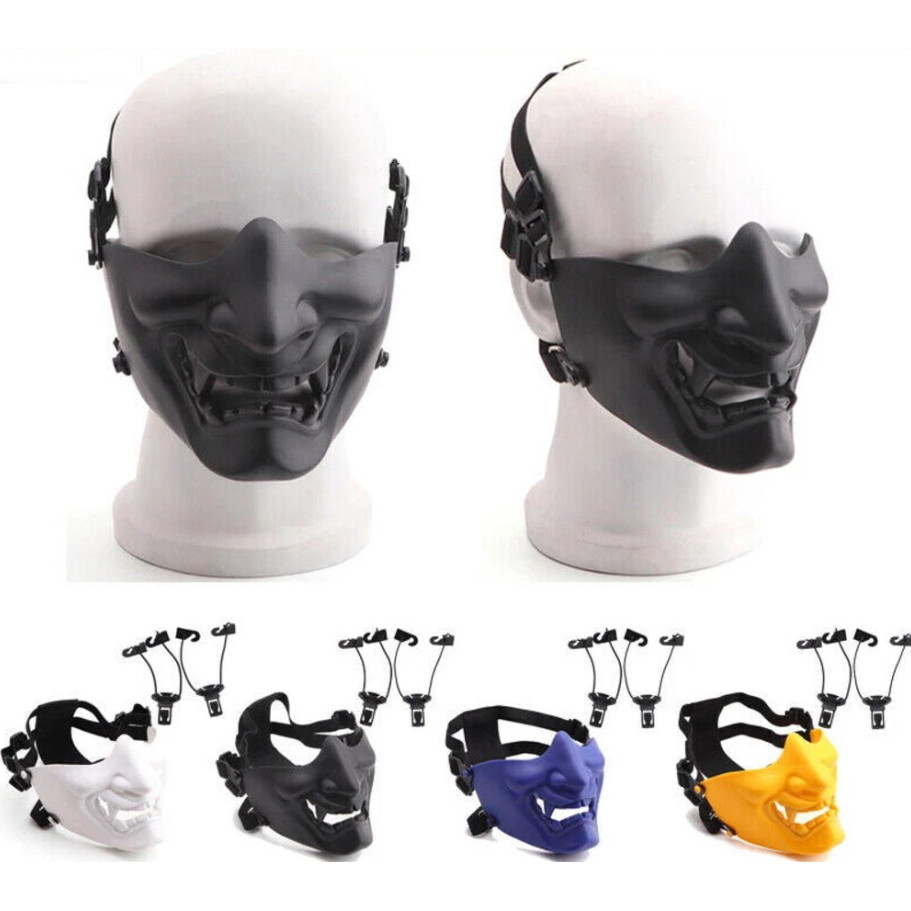 Half Face Masks, Evil Demon Monster Kabuki Samurai Hannya Oni Half Face ...