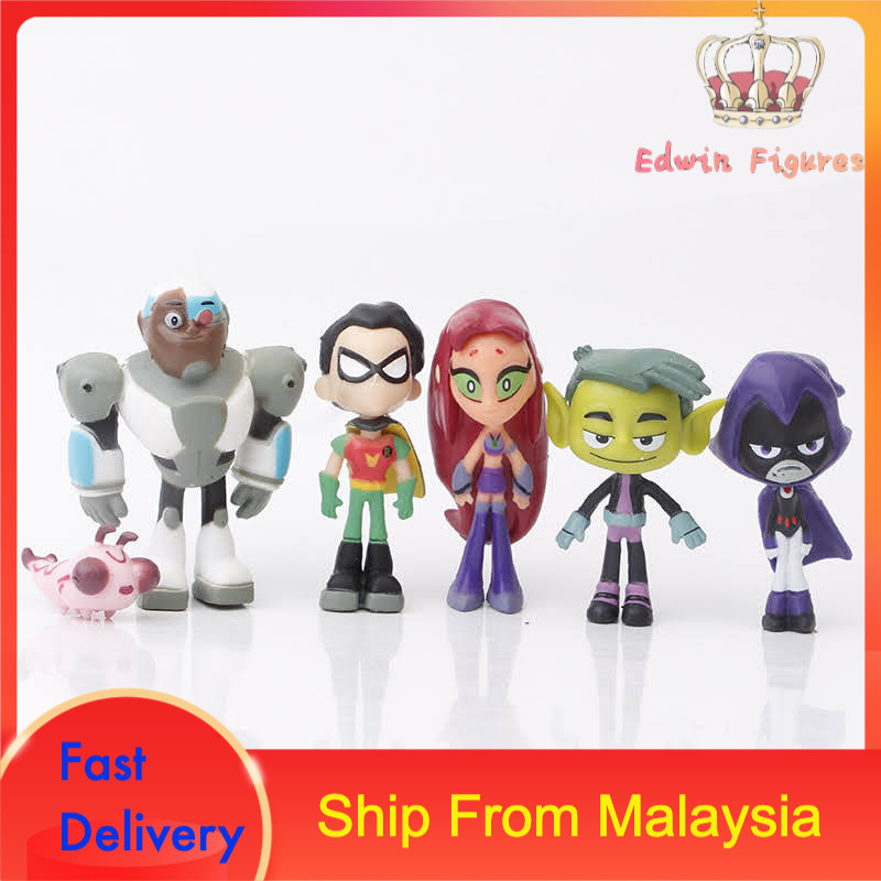 5Pcs/set Teen Titans Go Cyborg Robin Starfire Raven Beast Boy Action ...