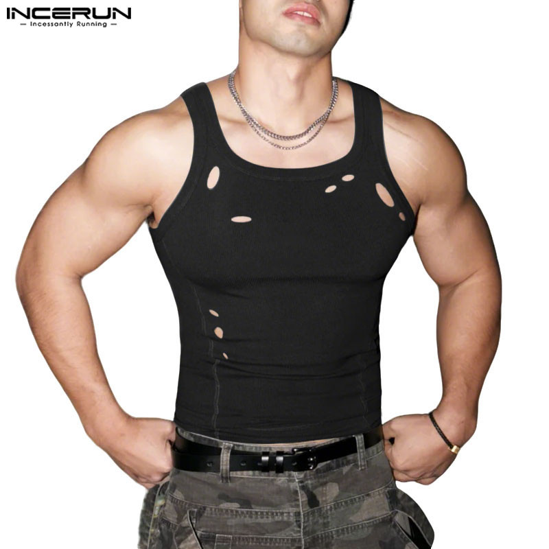INCERUN Men's Hollow Clean Color Street Fashion Vest Tanks | Shopee ...