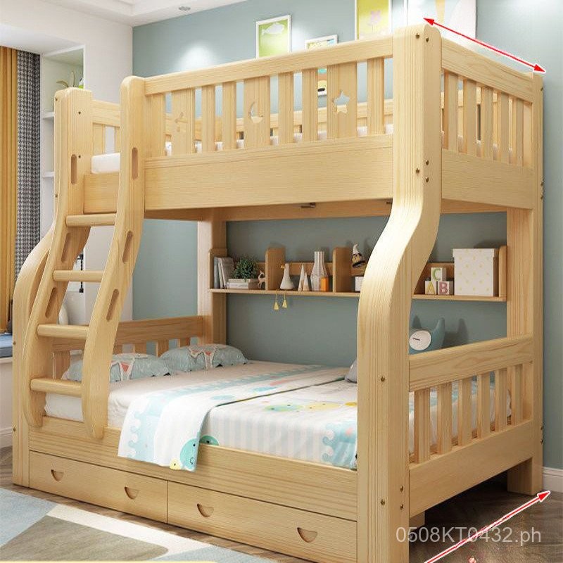 Bunk Bed for Children and Adults, Solid Wood, Low Double-Decker Bed ...