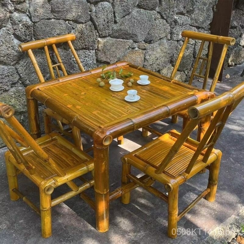 Tea Table Courtyard Square Table Outdoor Vintage Bamboo Table and Chair ...