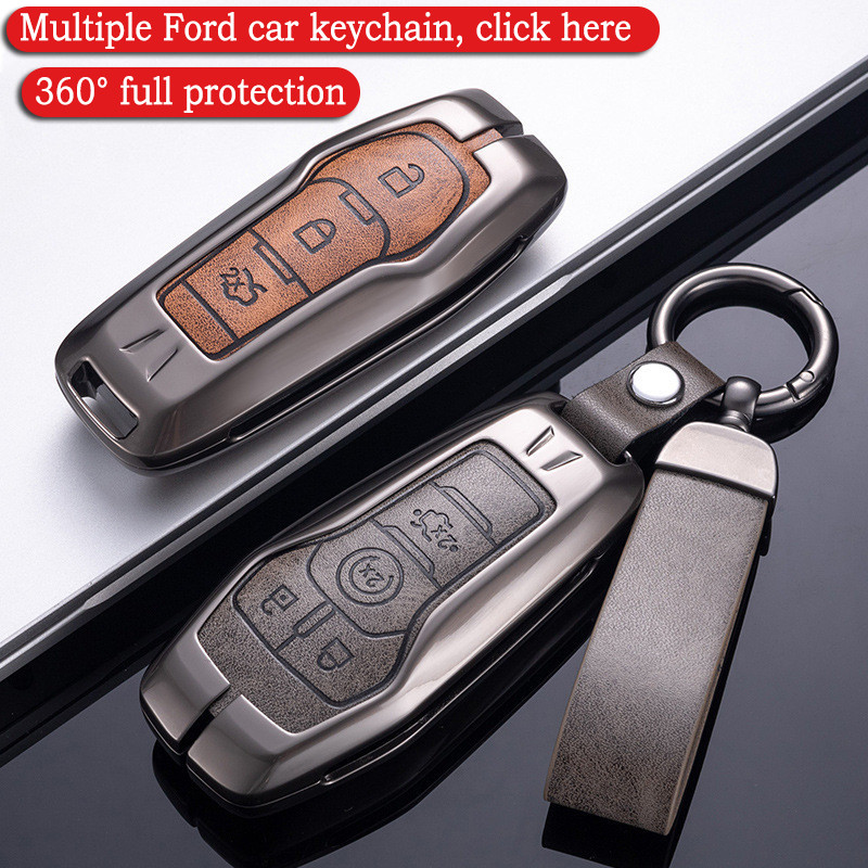 alloy leather car keychain cover key holder casing caso box for ford ...