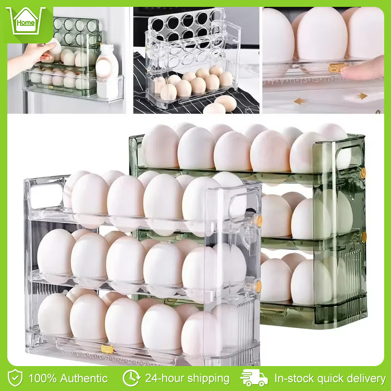 Refrigerator Egg Holder 3-Layer Flip Fridge Door Egg Storage Box Rack ...