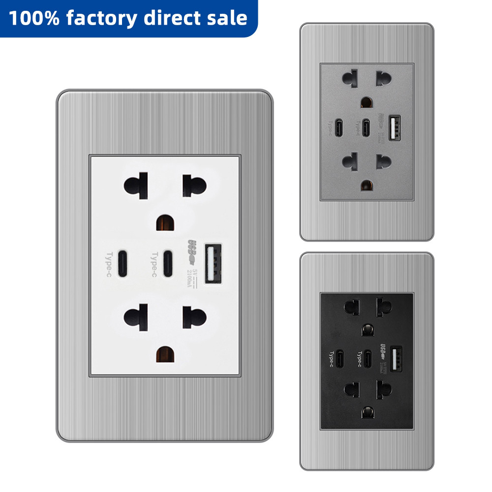 VISWE usb c socket wall socket,5V 2.1A,118*72mm Stainless steel panel ...