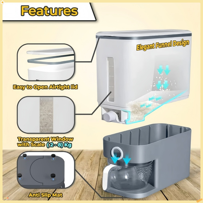 rice dispenser 10kg Big Size Rice Dispenser Storage Automatic Plastic ...