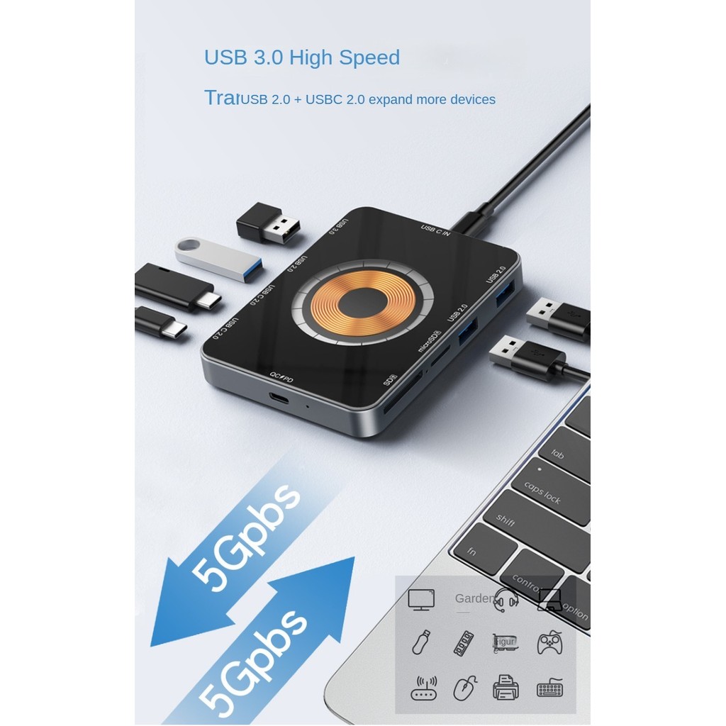 8-in-1 USB C Hub Docking Station 15W Wireless Fast Charging TF/SD Card ...