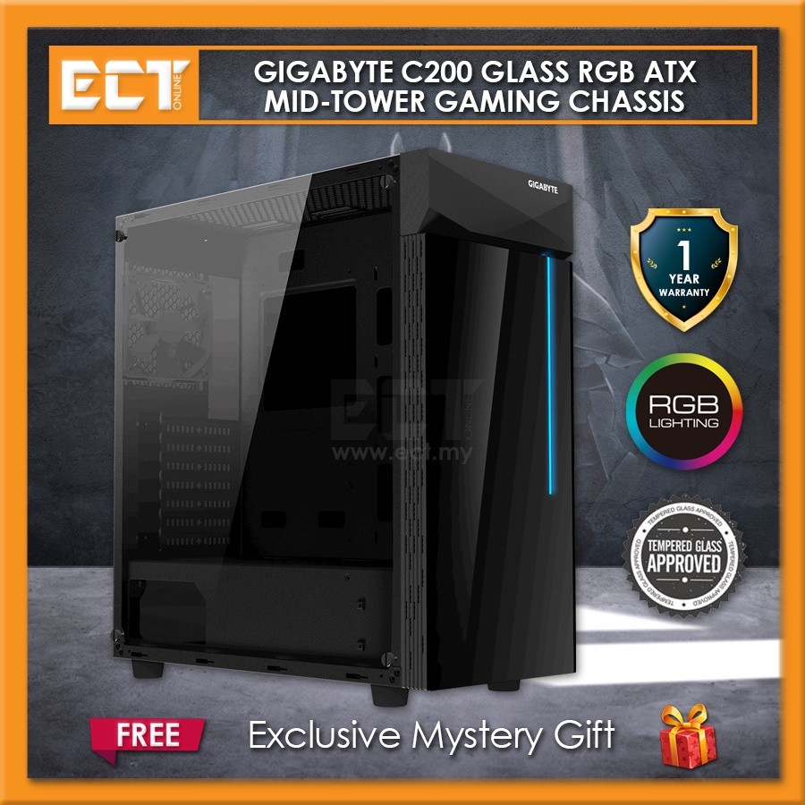 Gigabyte C200 Glass RGB ATX Mid-Tower Gaming Casing/Chassis (GB-C200G ...