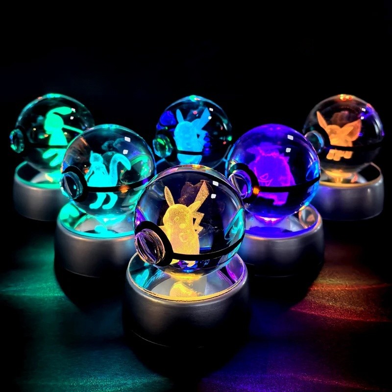 Pokemon Crystal Ball 3D Pikachu Gengar Mew Mewtwo Lamp Base Pokeball ...