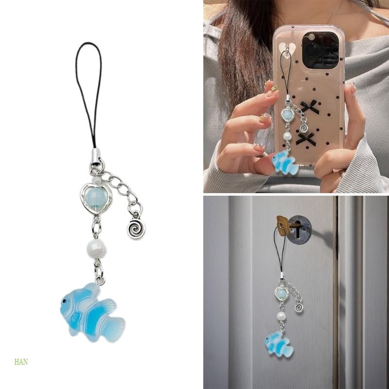 HAN Small Fish Bead Pendant Hangings Rope Phone Chain Strap Keychain ...