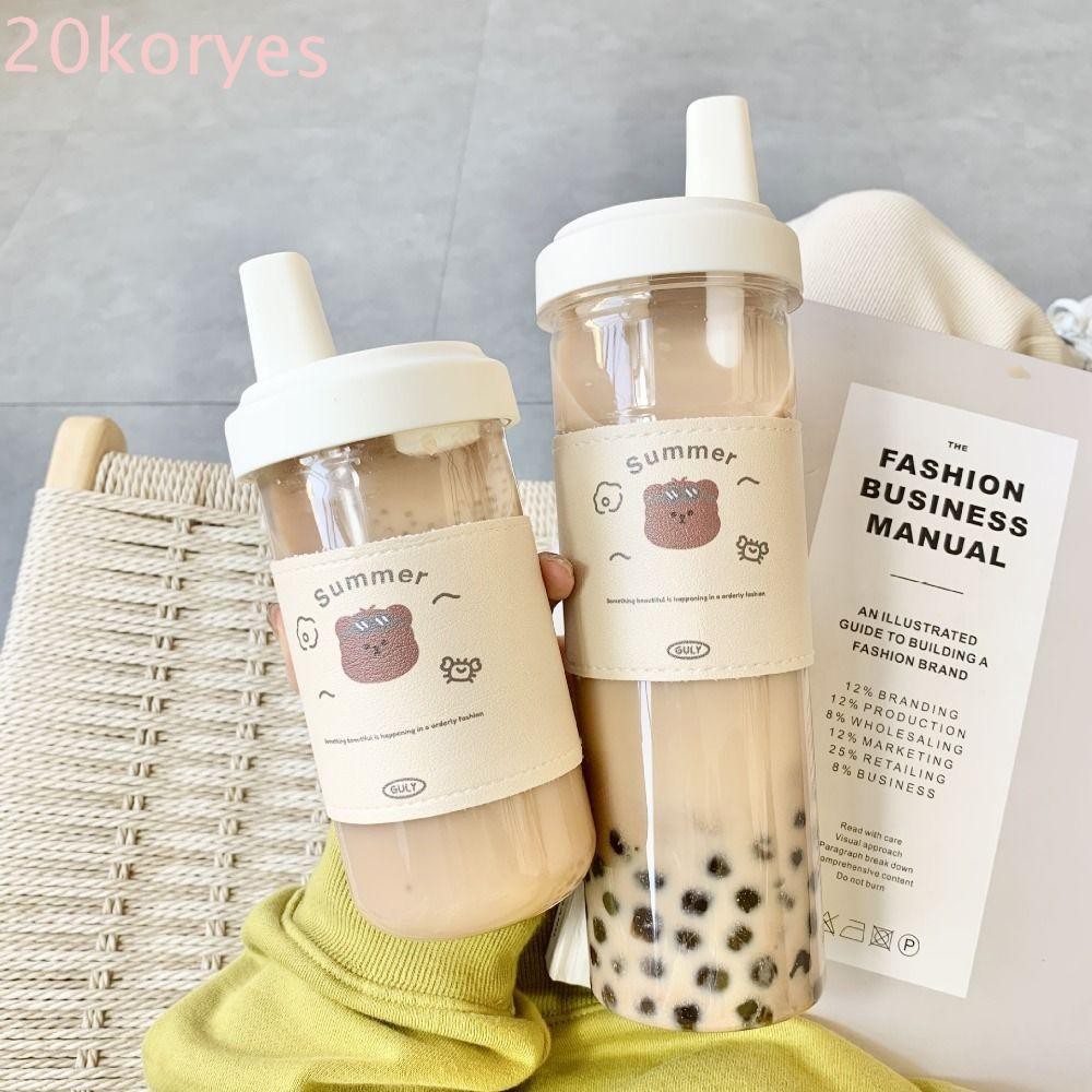 KORYES Milk Plastic Cup, 500/850ml with Lid Straw Water Straw Bottles ...