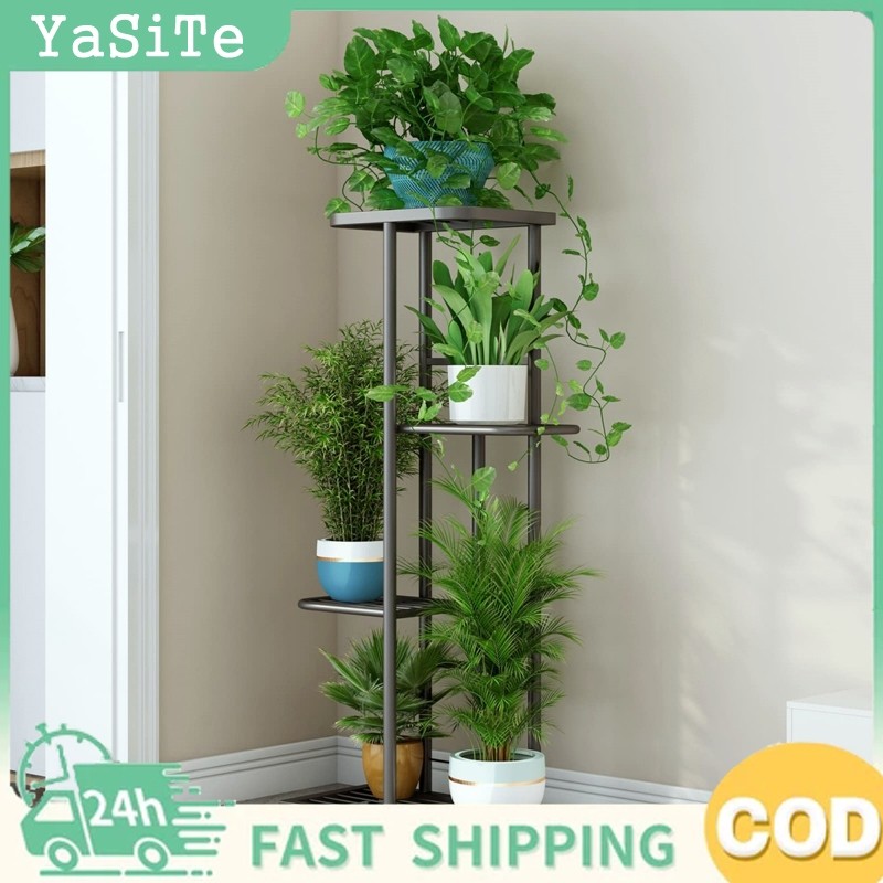 Metal Plant Rack Indoor And Outdoor, 4 Floors, 5 Potted Plants, Multi ...