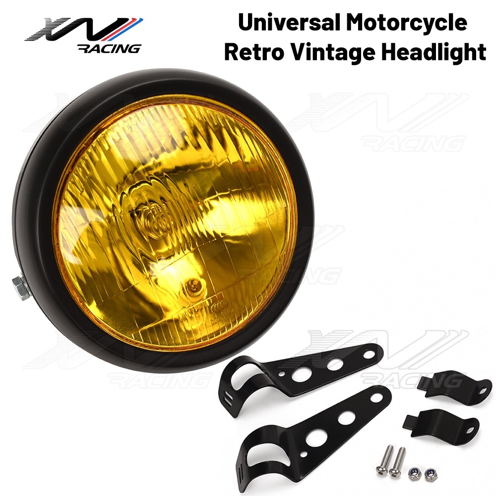 Universal Motorcycle Retro Vintage Headlights with Bracket 35W 6.5 Inch ...