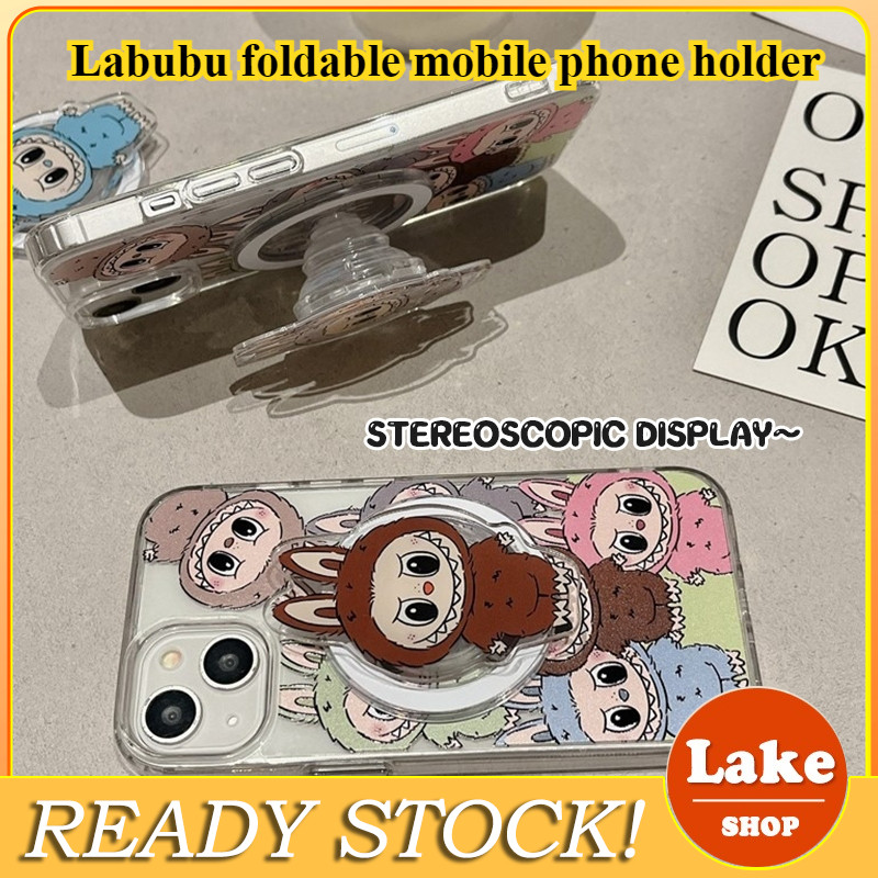 Labubu foldable mobile phone Magnetic Bracket solid color cartoon cute ...
