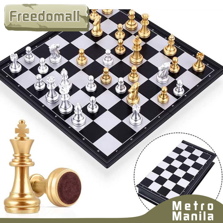 Foldable Magnetic Chess Board Chess set 32 Pieces Gold Silver Chess set ...