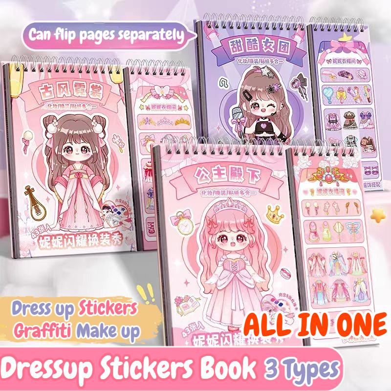Dress Up Sticker Book Cartoon Cute Girl Children DIY Painting Graffiti ...