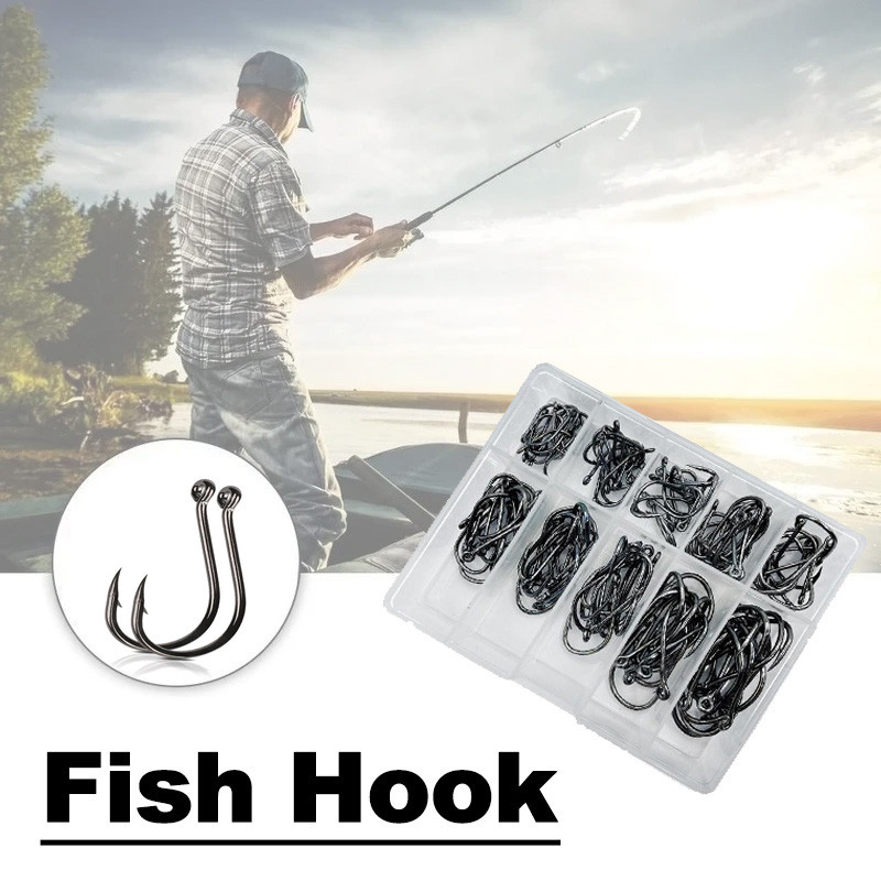 100PCS/Box Fishing Hook Set Holes Corrosion Resistance Sharp With Barbs ...