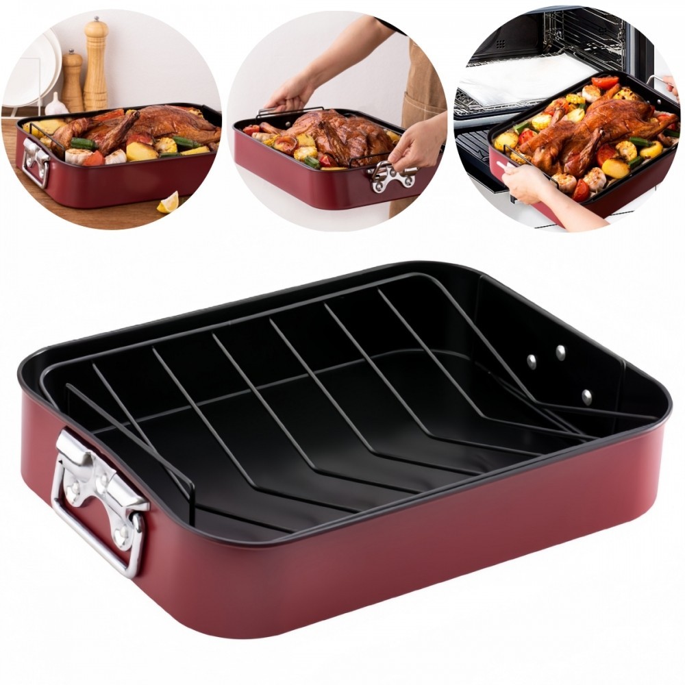 Easily Roast Meats in a 16x12in Stainless Steel Turkey Pan with V Rack ...