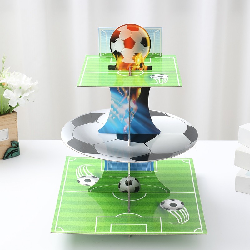 3Tier Football Design Cake Stand Birthday Decorations Paper Cupcake ...