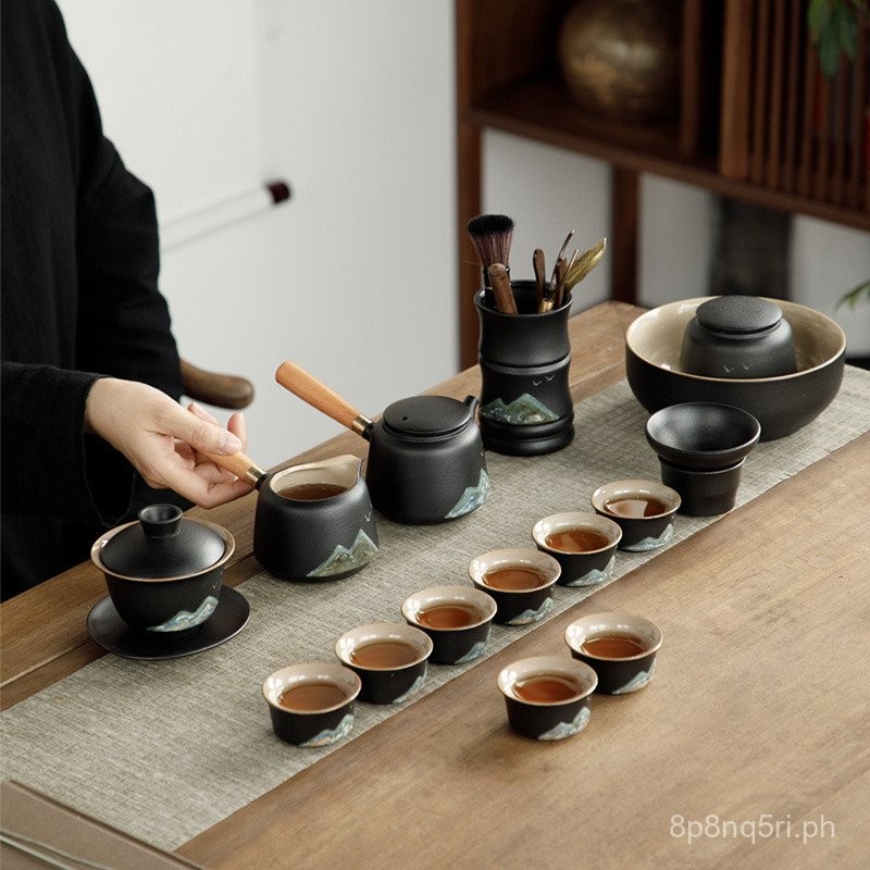 Black Porcelain Teapot Full Set Tea Cup Kung Fu Tea Set Suit Tureen ...