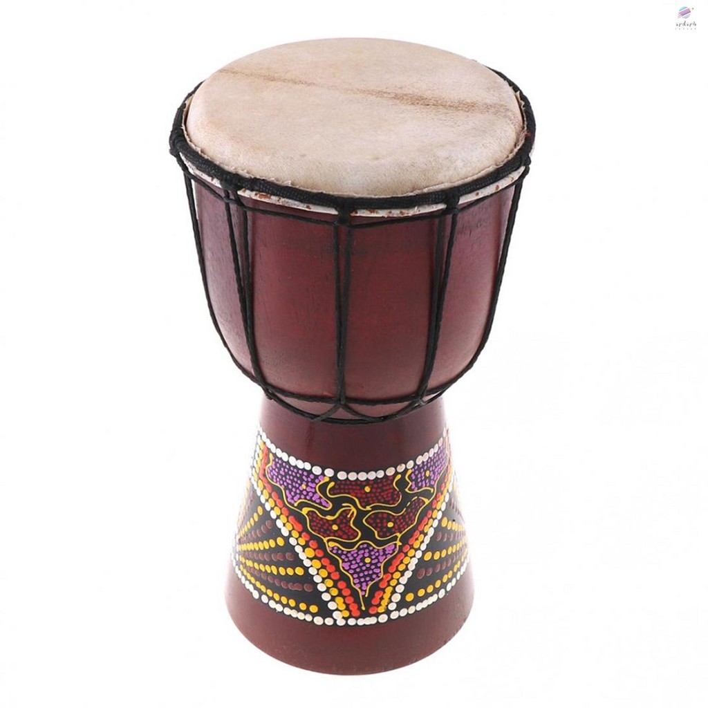 6in African Djembe Drum Hand-Carved Solid-Wood Goat-Skin Traditional ...