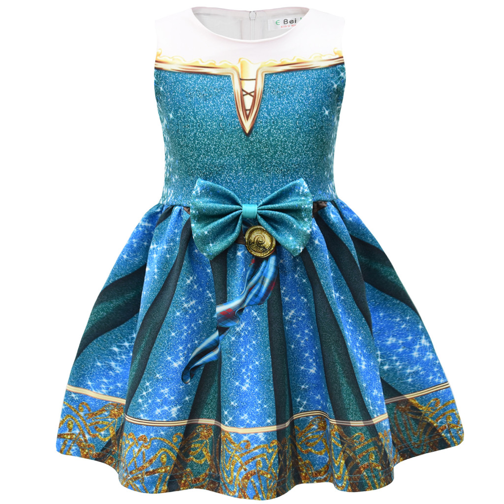 Kids Girls Anime Cartoon Brave Merida Princess Sleeveless Bow Pleat ...