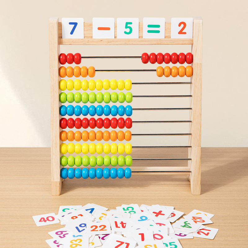 Wooden Abacus with 100 Counting Sticks and Math Cards, Counting Toys ...