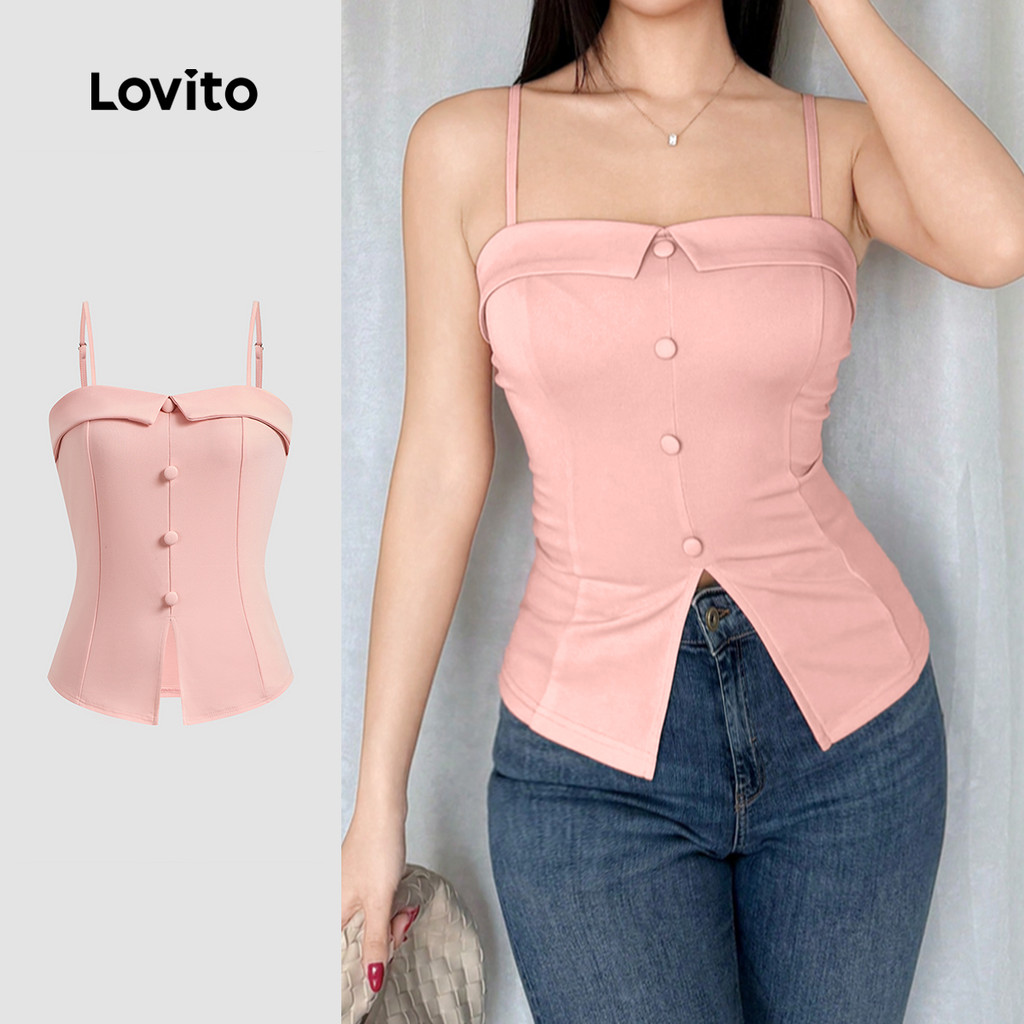 Lovito Women Elegant Plain Button Tank Top L131ED246 | Shopee Philippines