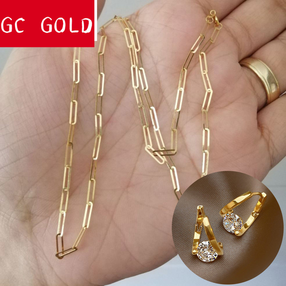 Pawnable 18K Saudi Gold Legit Chain for Women Paper Clip Necklace Heart ...