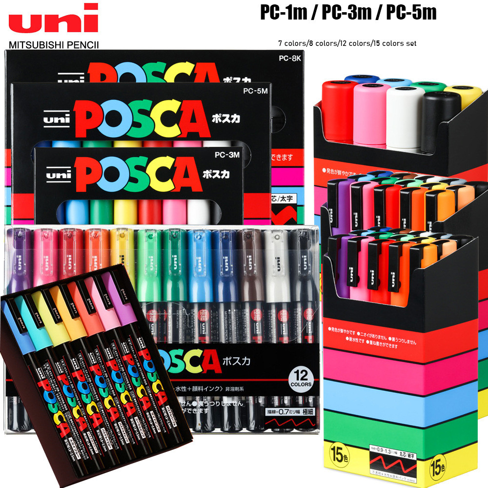 Uni POSCA Marker Pen Set, PC-1M, 3M, 5M, 7/8/15 Colors POP Poster Pen ...