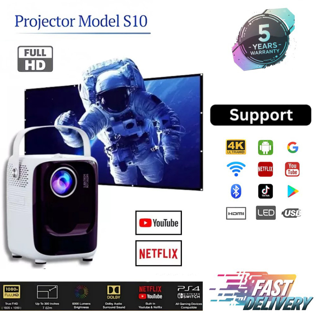 S10 Smart Projector 4K FULL HD Portable Projector Mini Projector for ...