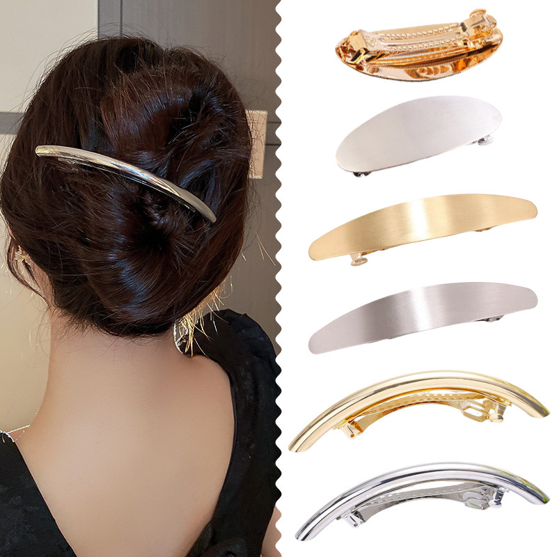Fashion Solid Color Metal Spring Hair Clips Oval Arc Shaped Geometric ...