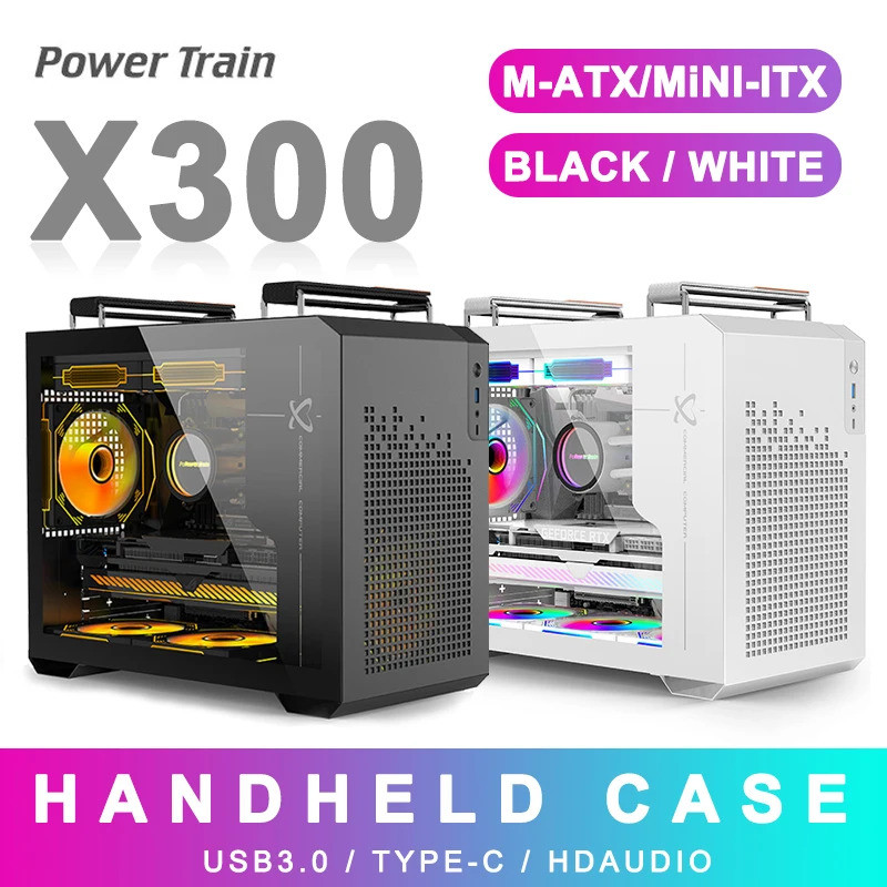 Power Train X300 MINI-ITX Handheld Computer Case Glass Side Transparent ...
