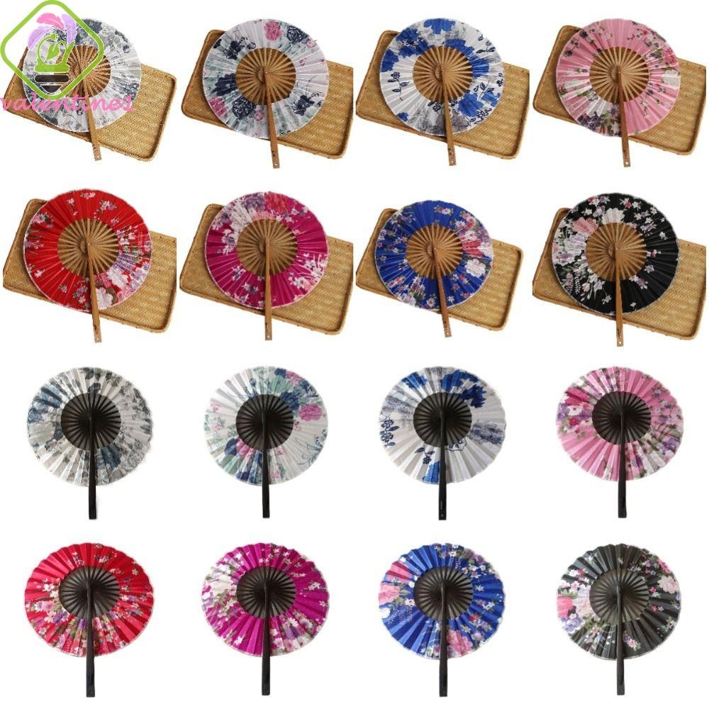 AVALENTINE Round Folding Fan, Bamboo Craft Floral Patterns Dance Fan ...