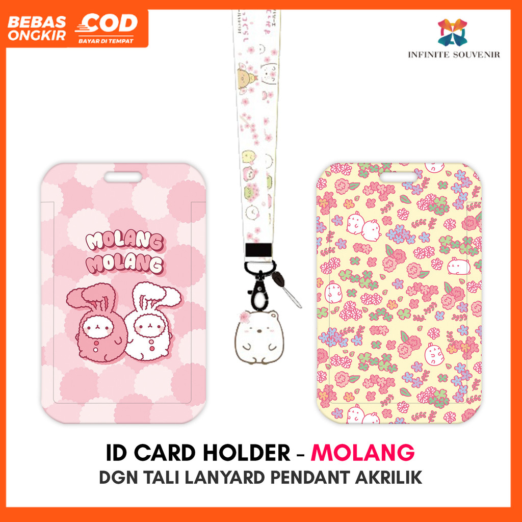 [N003] MOLANG / Name Tag Card Holder MOLANG RABBIT Character Motif with Acrylic Lanyard Pendant ...