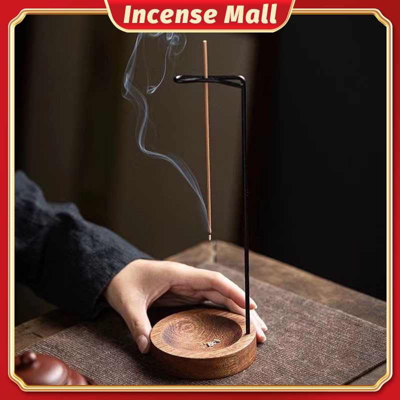 Hanging Incense Burner Incense Stick Holder Metal Stand Wooden Base ...