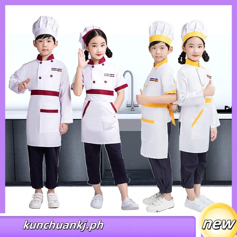 Short Sleeve Kids Chef Uniform hat+tops+apron set Cosplay Costumes Cook ...