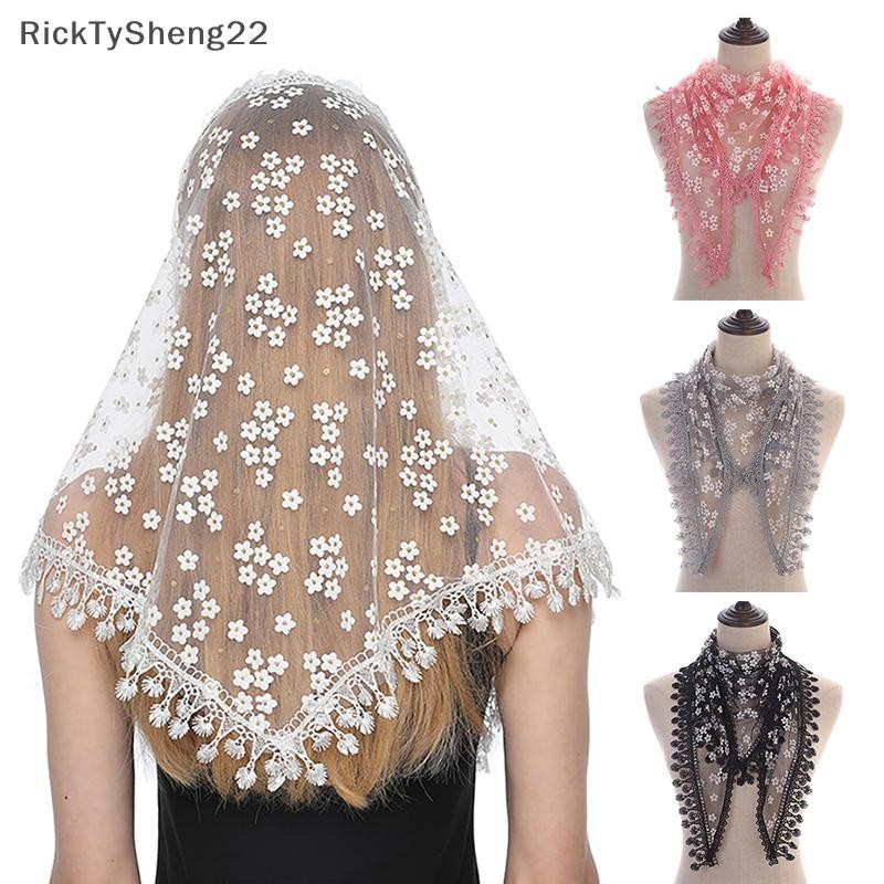RT Women Triangle Scarf For Church Prayer Shawl Embroidered Lace Veil ...