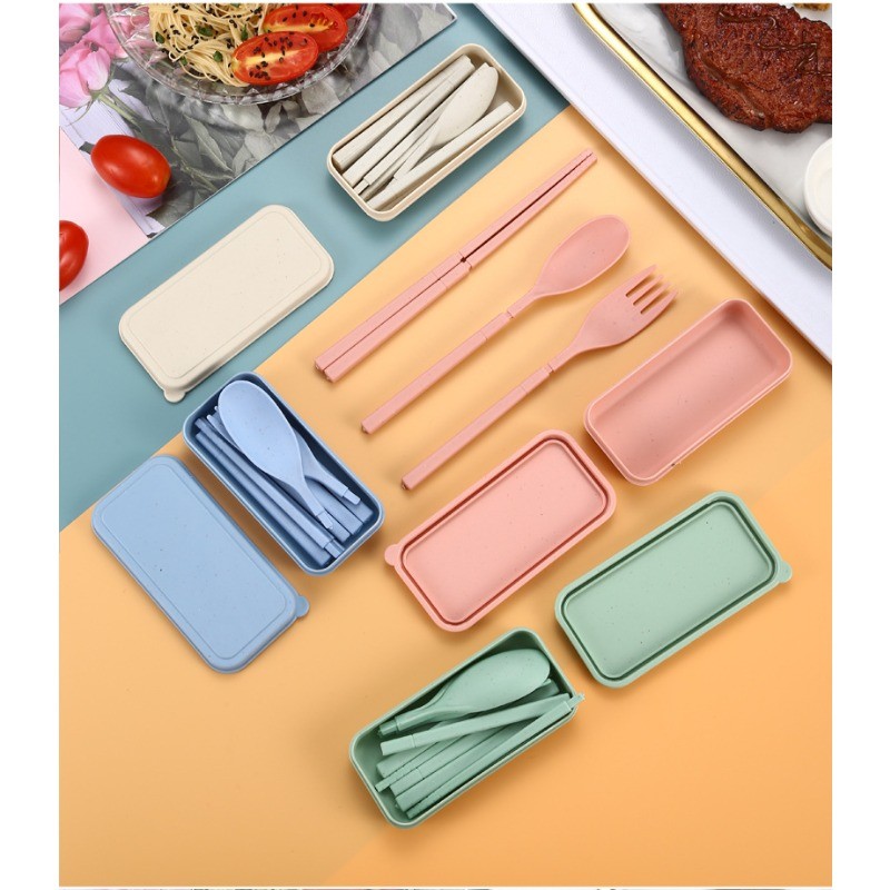Eason3pcs Set Reusable Folding Wheat Straw Chopstick Spoon Fork Cutlery ...