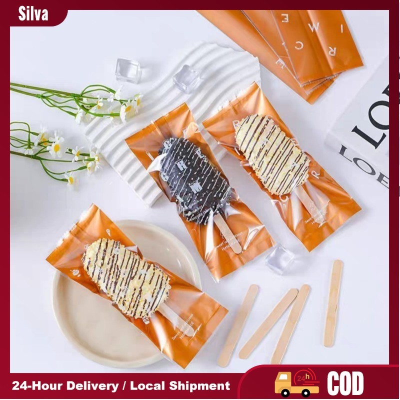 100pcs 8x19CM Ice Cream Gold Elegant Pastry Plastic Bag Seal Graham Bar ...