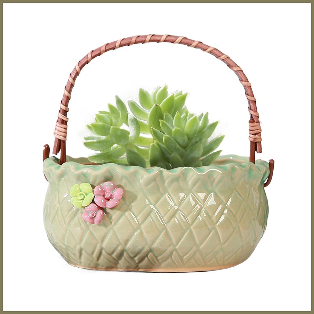 Ceramic Flower Pot with Handle Indoor Outdoor Flower Garden Pots Modern ...
