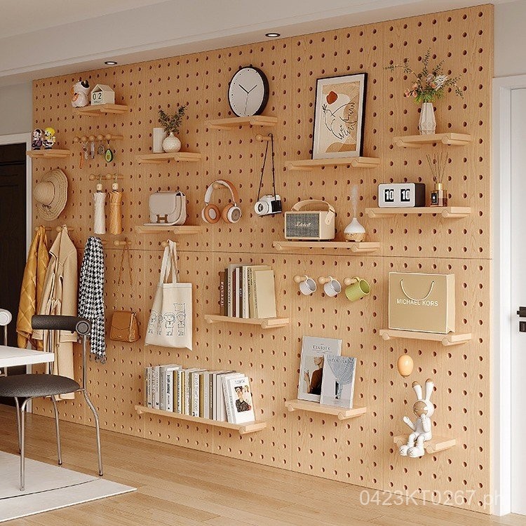 Shelf Hanging Board Solid Wood Decorative Pegboard Wall Storage Rack ...