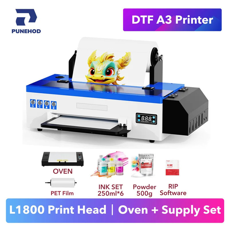 PUNEHOD A3+ L1800 Dtf Printer Direct To Film Printing Machine With curing oven For T-Shirts And ...