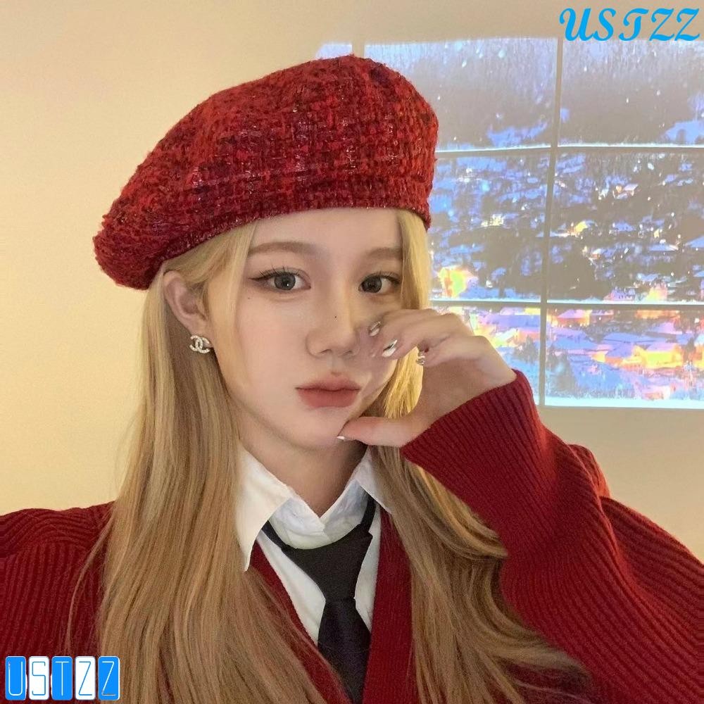 USTZZ Christmas Plaid Soft Hat, Y2K Red Tartans Berets Cap, Painter Hat ...