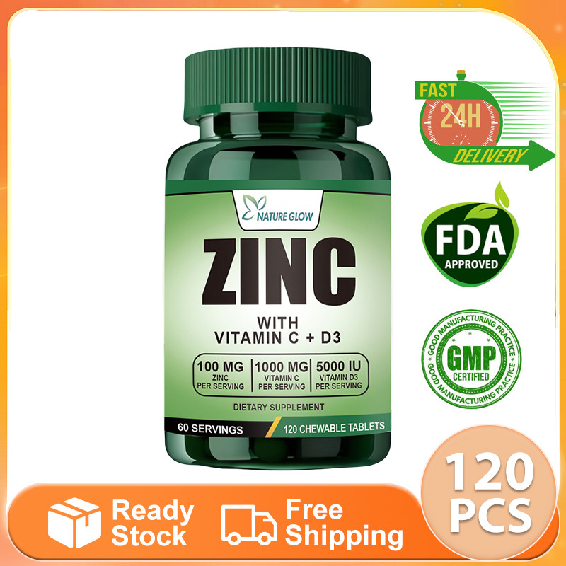 Supplements Zinc 100mg, Vitamin C 1000mg, and Vitamin D3 5000 IU Strong Bones and Skin Health ...