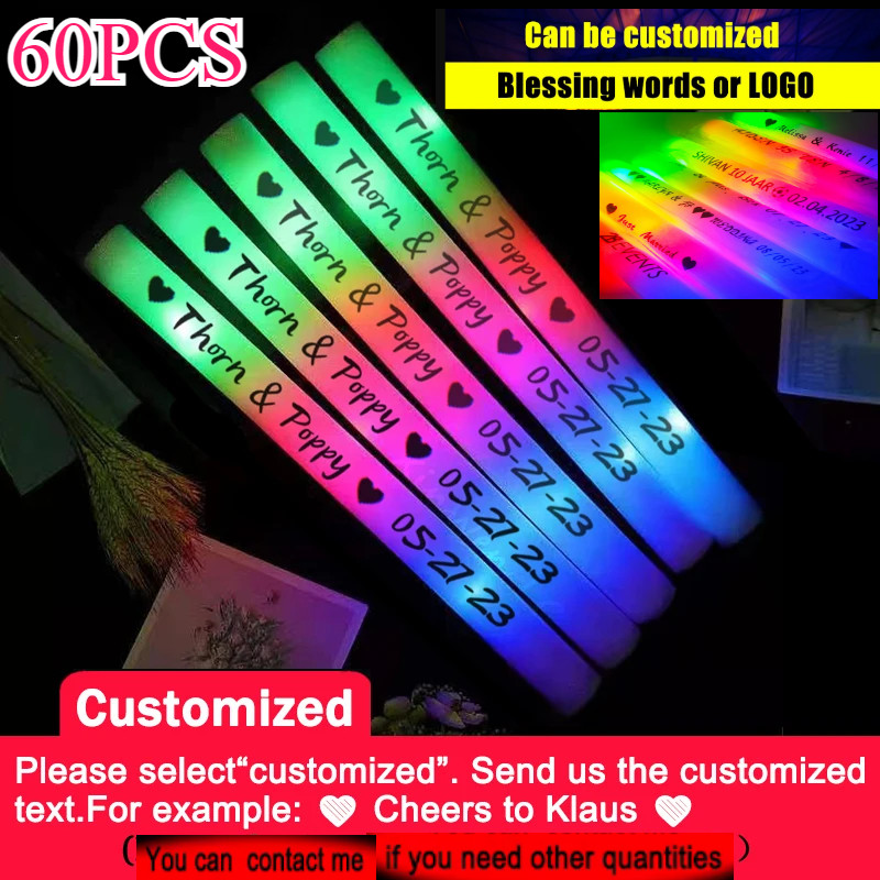 60Pcs RGB LED Cheer Tube Stick Glow Sticks Customized Personalized ...