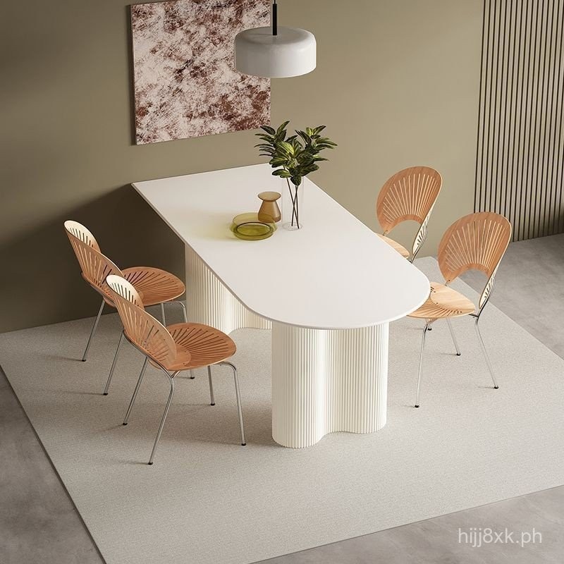 French Entry Lux Cream Style Stone Plate Dining Table Special-Shaped ...
