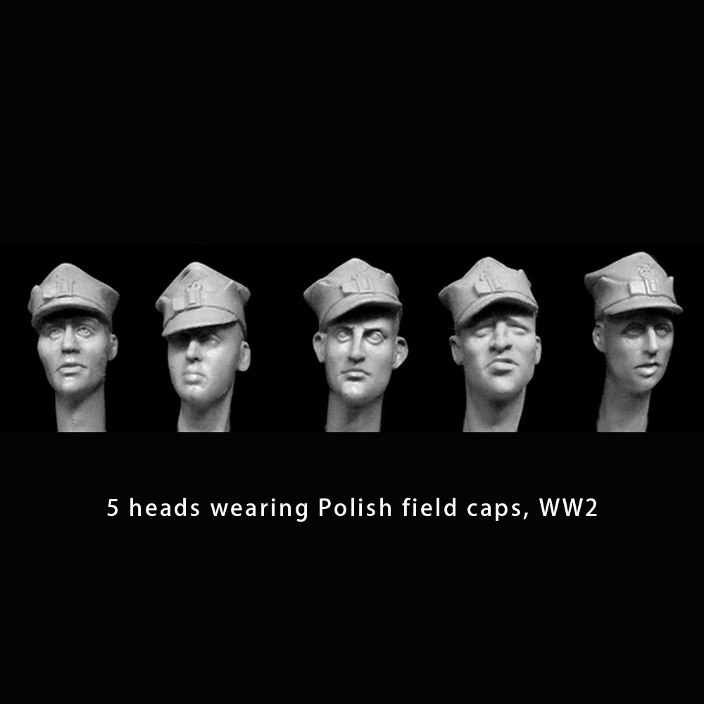1/35 5 heads wearing Polish field caps, WW2, Resin Model figure soldier ...