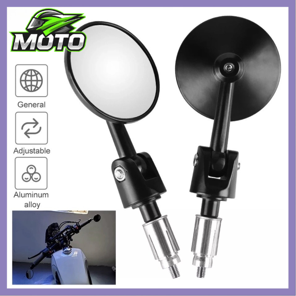 UNIVERSAL RETRO CNC ROUND BAR END SIDE MIRROR FOR MOTORCYCLE 1 PAIR ...