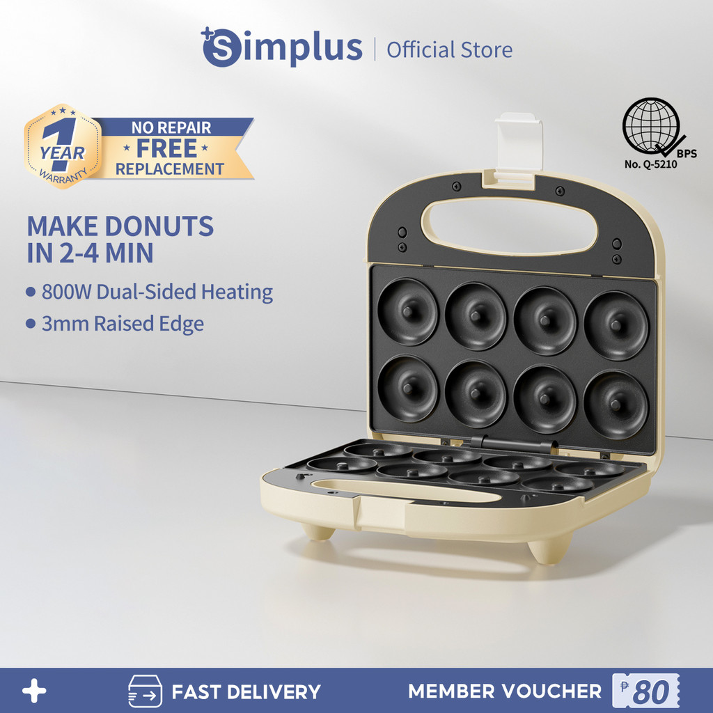 Simplus Donut Maker Breakfast Machine 800W Dual-sized Heating 8 Hole ...